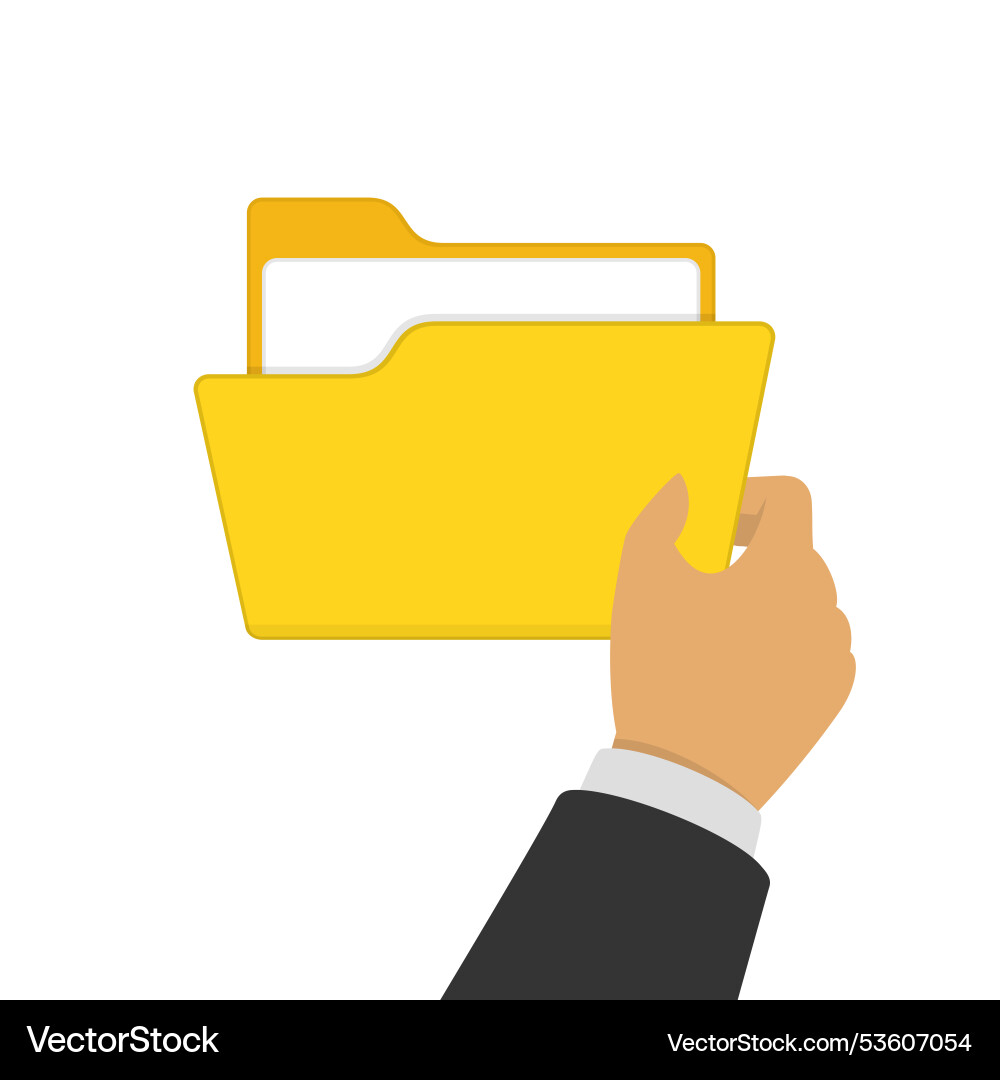 Yellow folder in hand holding a file Royalty Free Vector