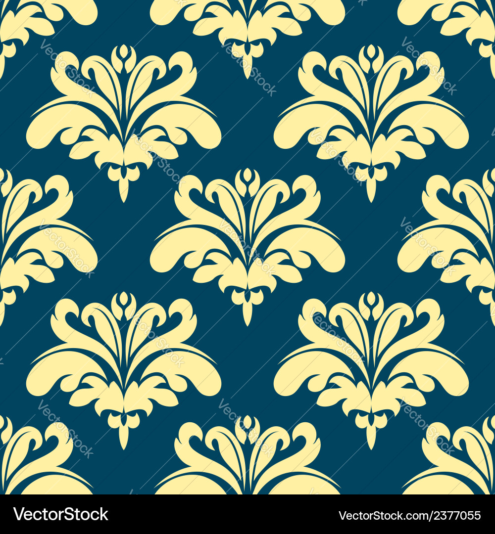 Blue and yellow damask seamless pattern Royalty Free Vector