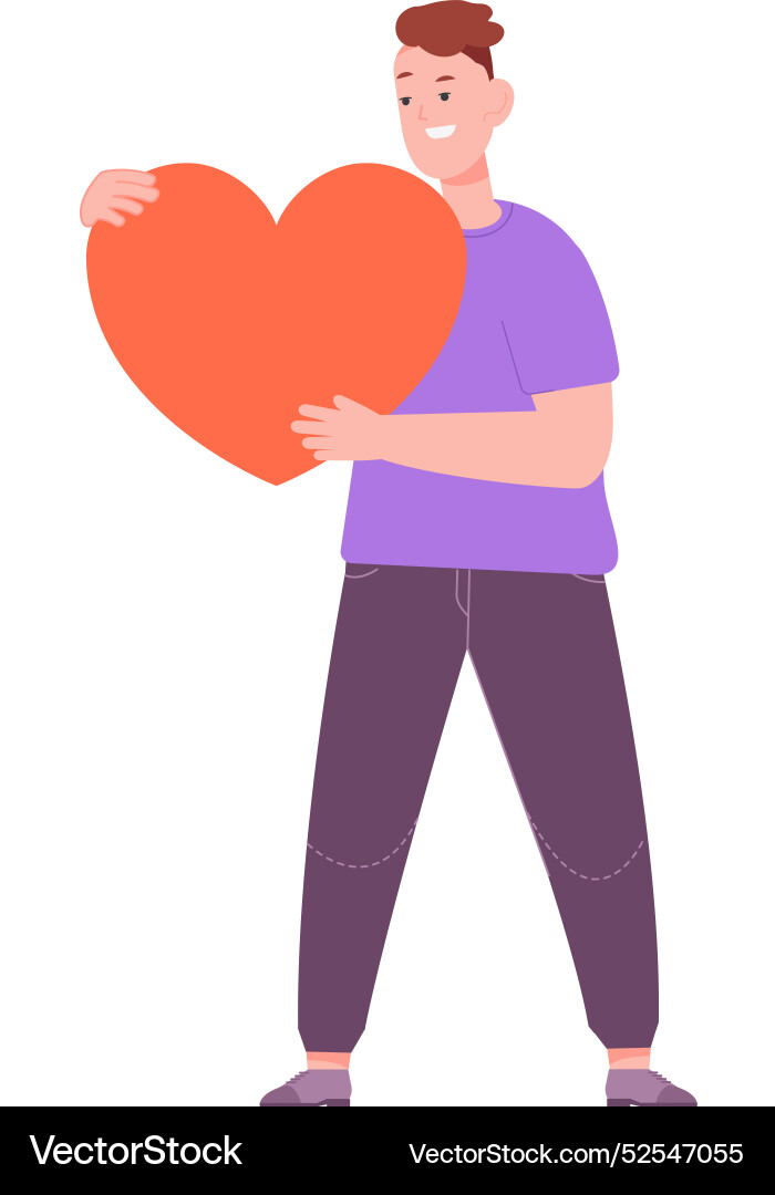 Boy hold heart compassion icon color character Vector Image