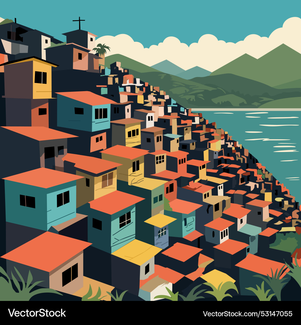 Brazilian favela landscape bright Royalty Free Vector Image
