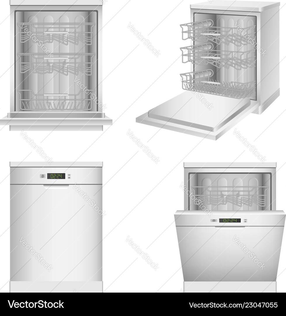 Dishwasher machine icon set realistic style Vector Image