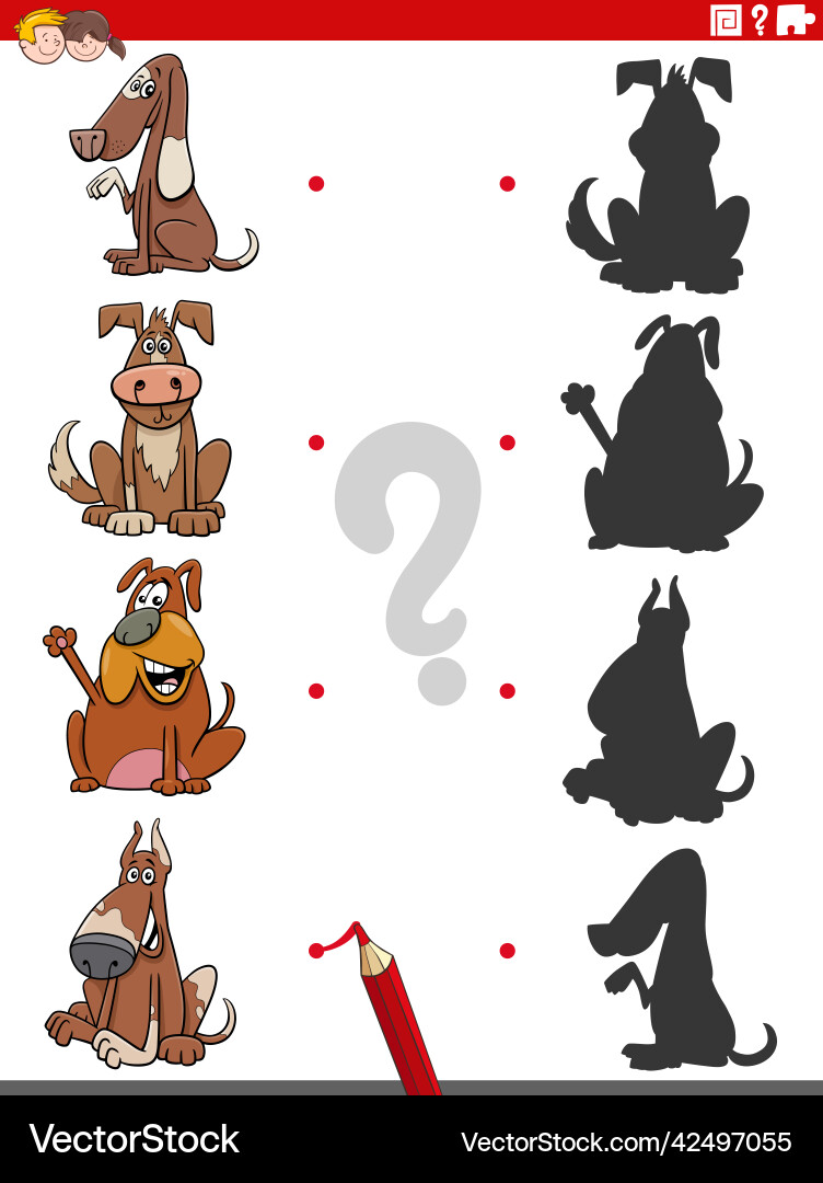 Educational shadow game with funny cartoon dogs Vector Image