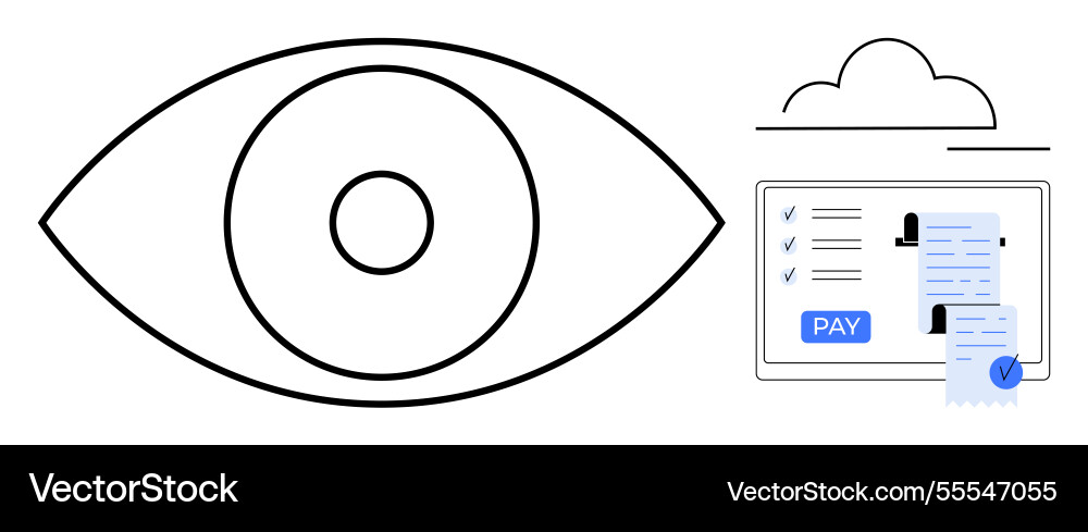 Eye symbol and digital payment screen with cloud Vector Image