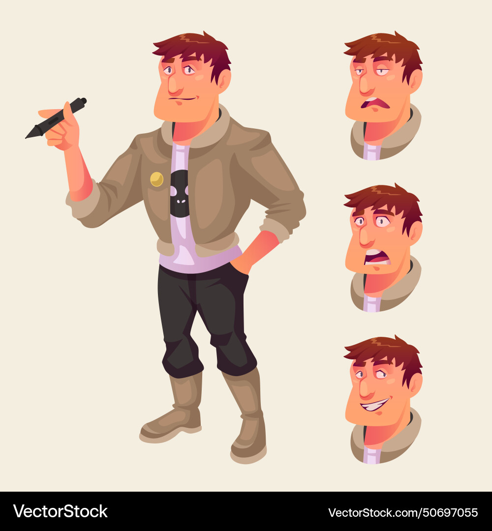Man as a graphic designer holding pen tablet char Vector Image