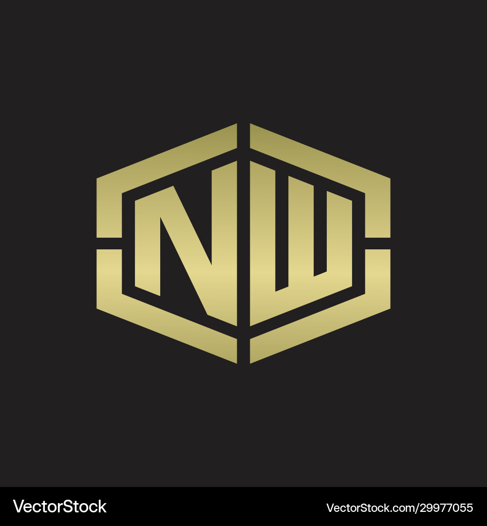 Nw logo monogram with hexagon shape and piece Vector Image