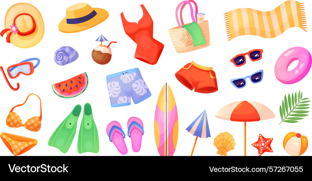 Summer beach stuff cartoon travel summertime Vector Image