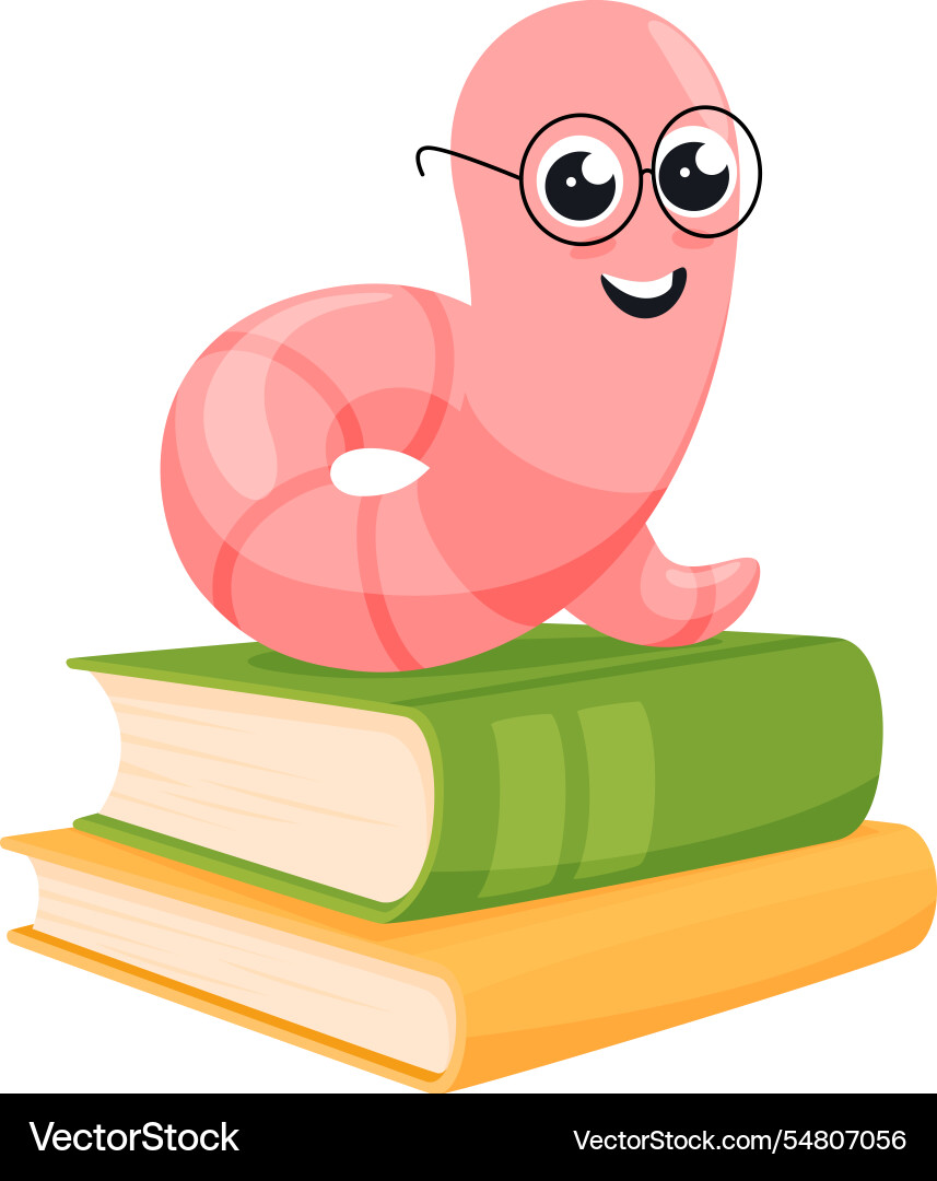 Bookworm funny cartoon worm on book stack Vector Image