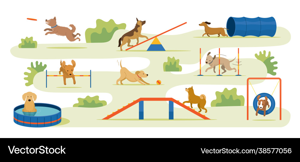 Dogs playing in playground Royalty Free Vector Image
