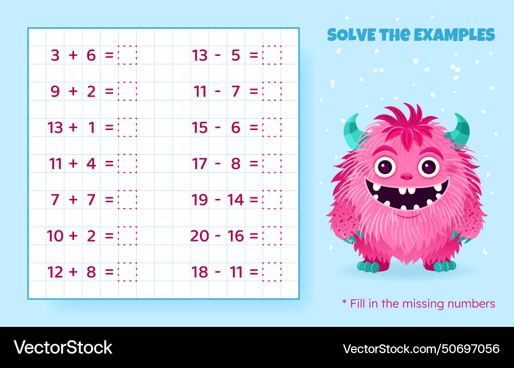 Math game for kids addition and subtraction Vector Image