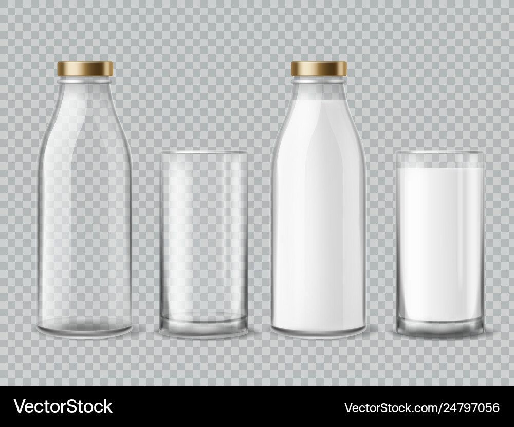 Milk bottle and glass empty full Royalty Free Vector Image