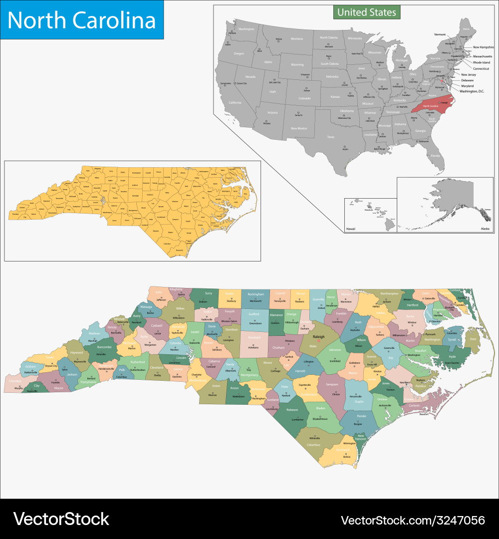 North carolina map Royalty Free Vector Image - VectorStock