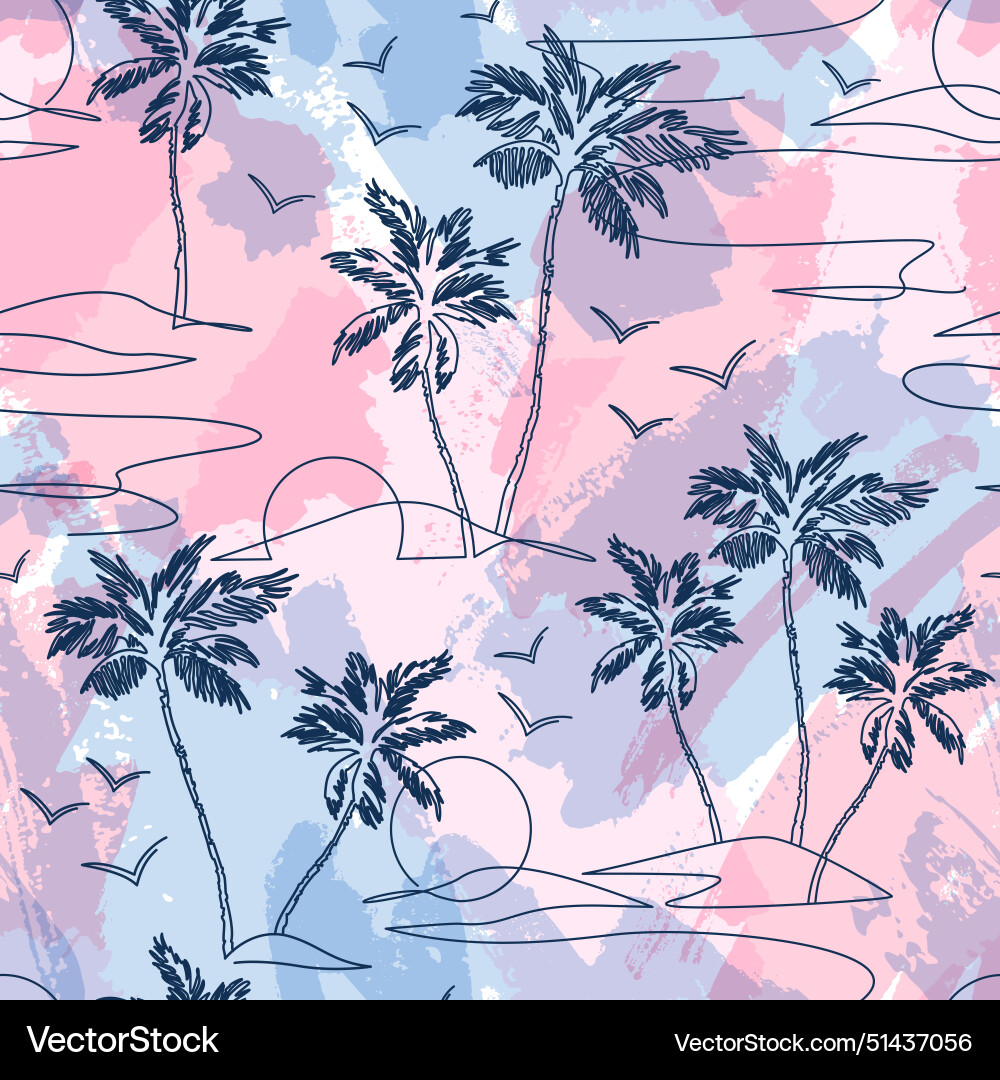 One line drawing tropical oasis island seamless Vector Image