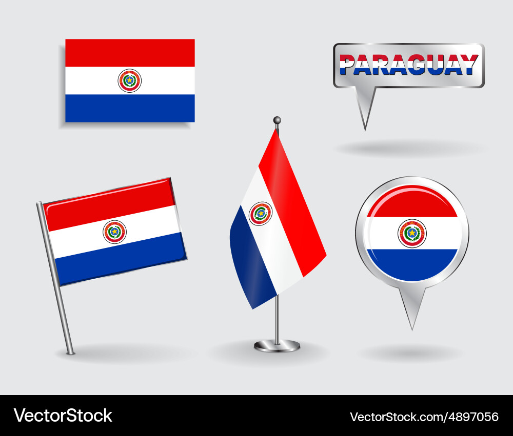 Set von Paraguayan Pin-Symbol und Kartenzeiger-Flags