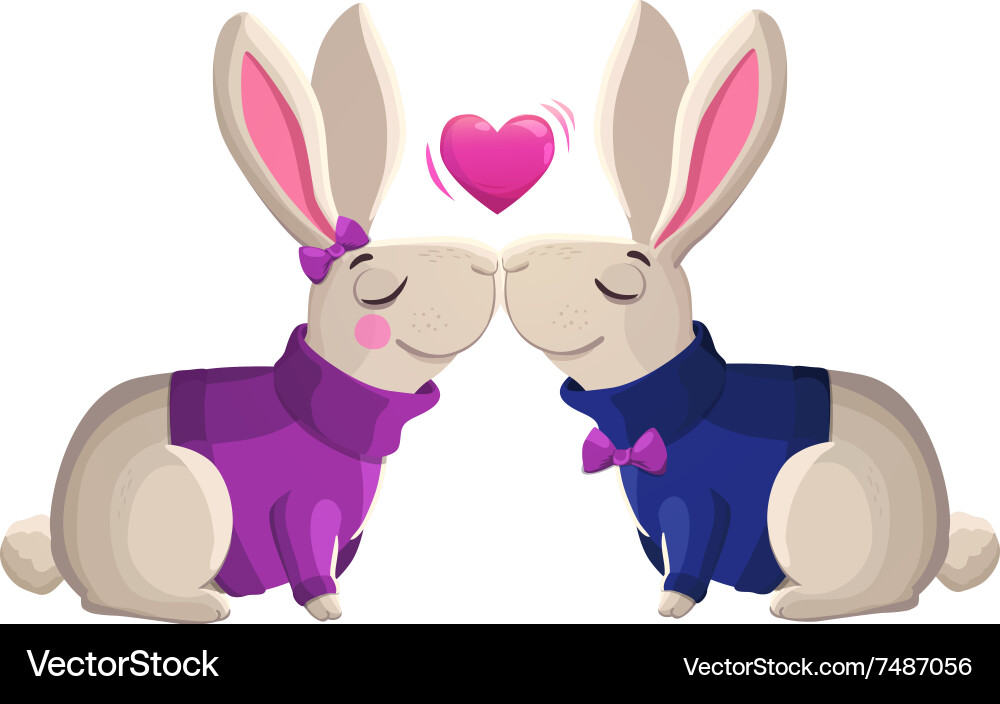 Two kissing rabbits isolated on white background Vector Image