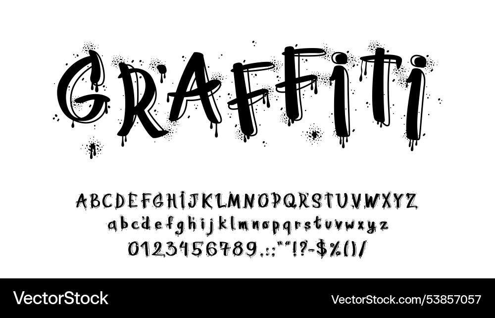 Graffiti font spray letters with drip paint Vector Image