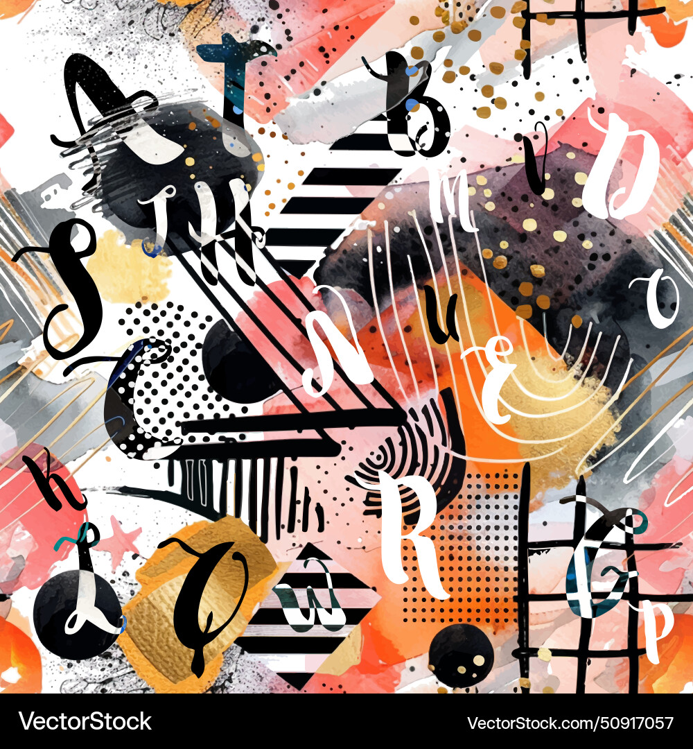 Hand drawn fun letters and doodles seamless Vector Image