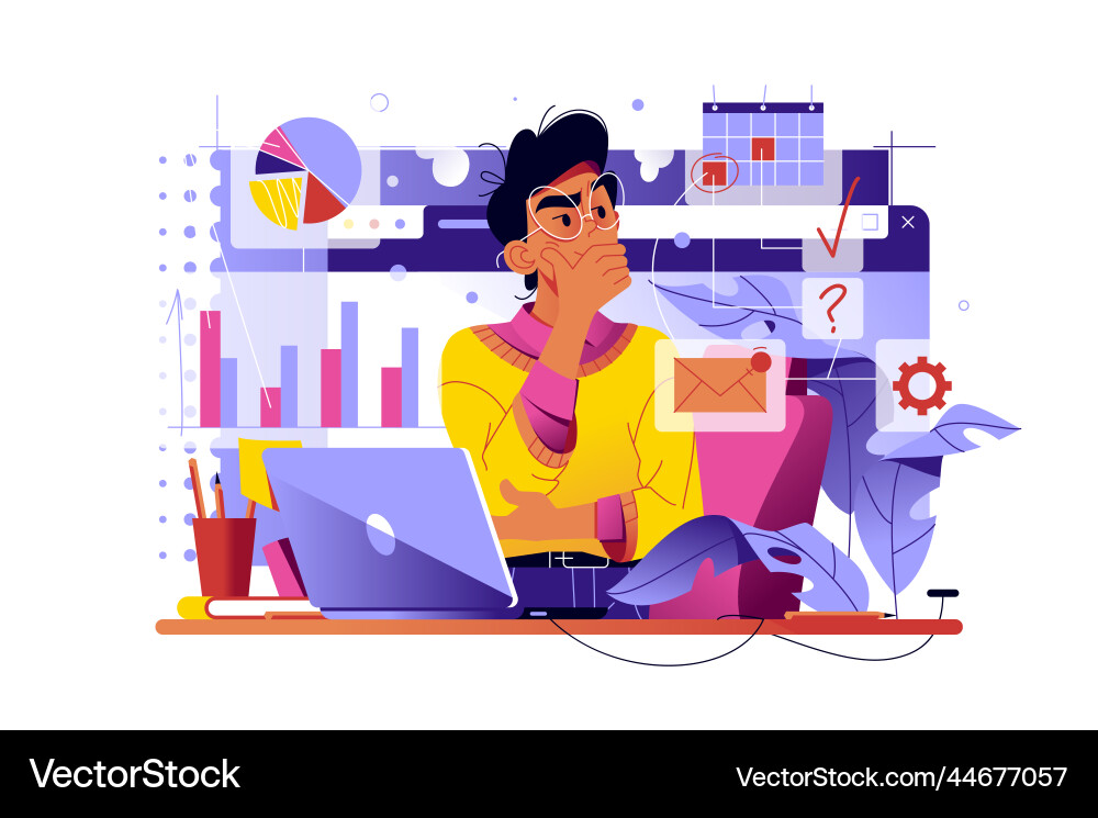 Overworked man lost in thoughts Royalty Free Vector Image