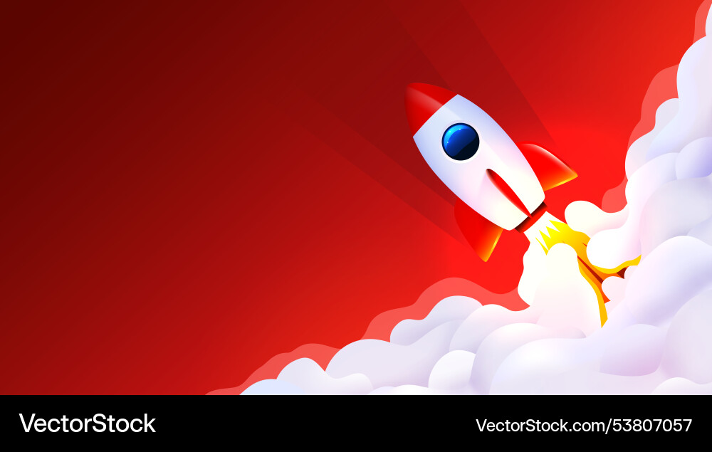 Rocket launch in the sky flying over clouds space Vector Image