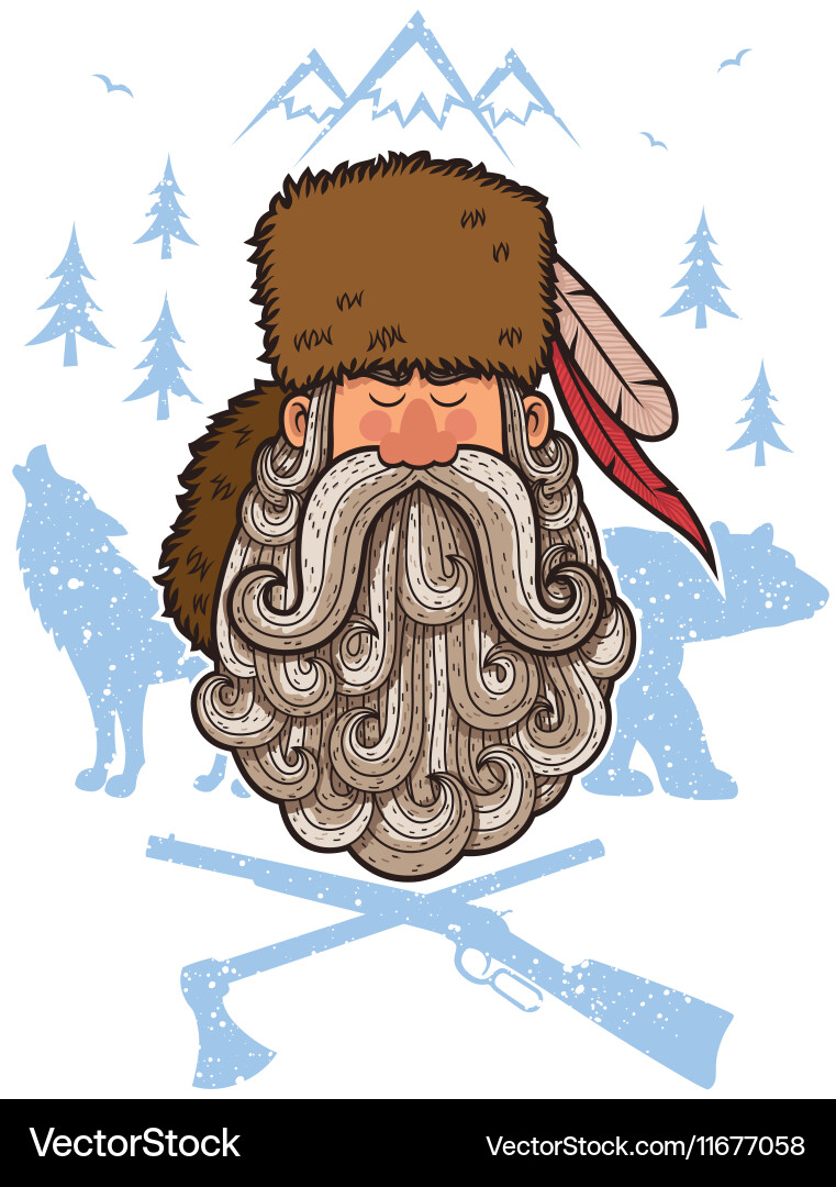 Cartoon Trapper with Beard Royalty Free Vector Image