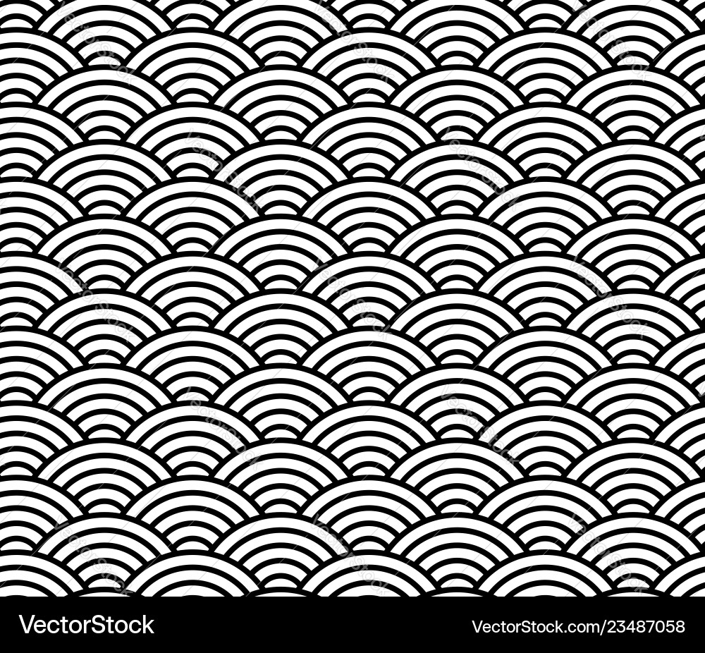 Chinese Wave Pattern - Black & White Vector Image