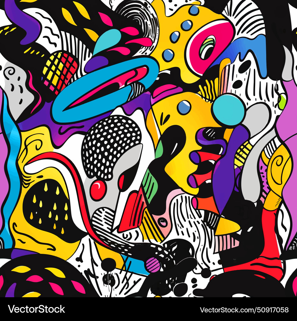 Doodles colorful modern seamless patern with Vector Image