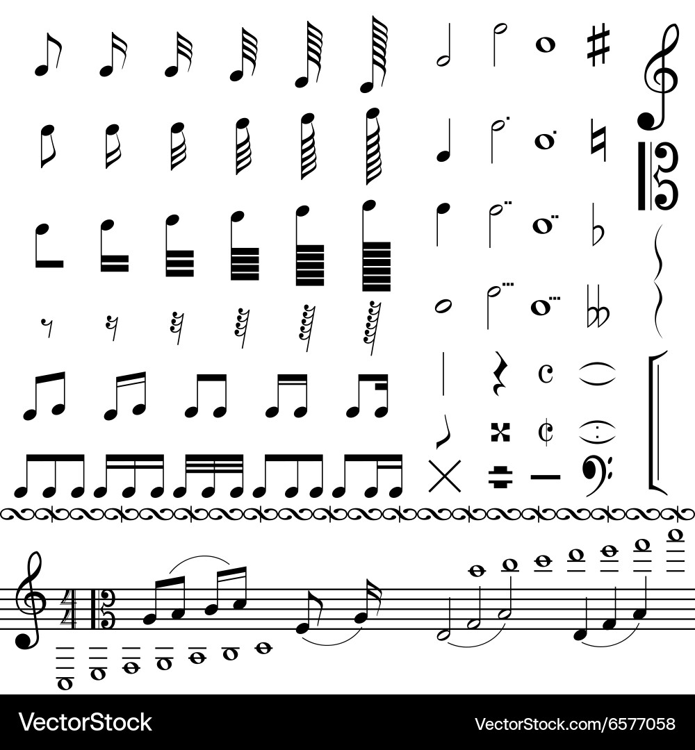 Full set of various musical notes Royalty Free Vector Image