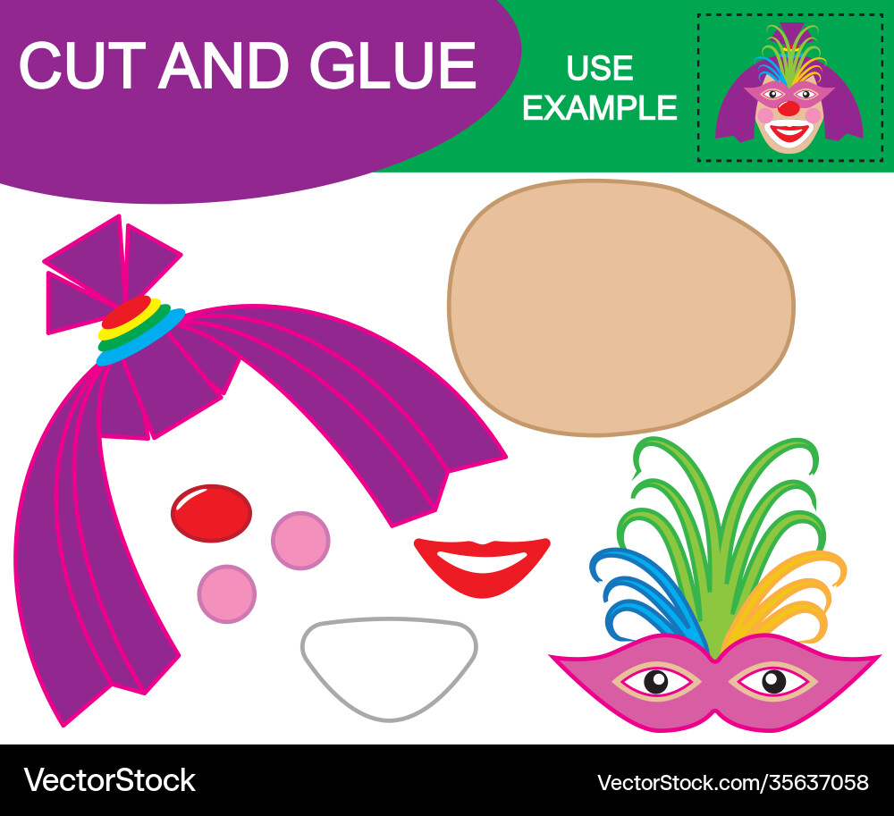 Image female clown cut and glue educational Vector Image