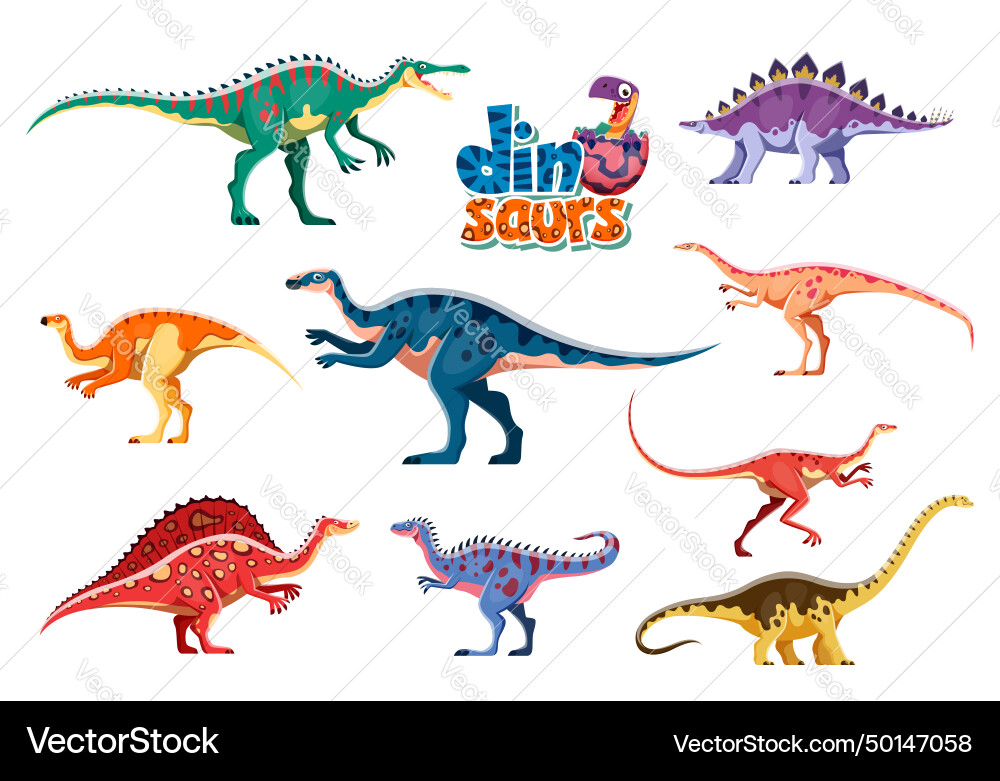Isolated dinosaurs cute cartoon characters set Vector Image