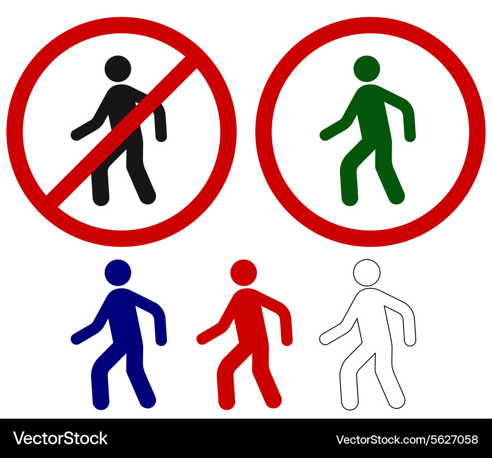 Prohibited signs walking man Royalty Free Vector Image