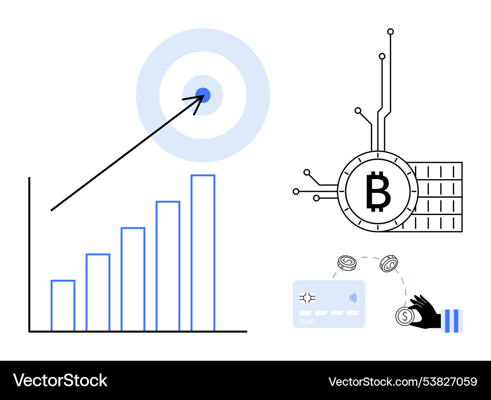Growth chart with bitcoin and digital payments Vector Image