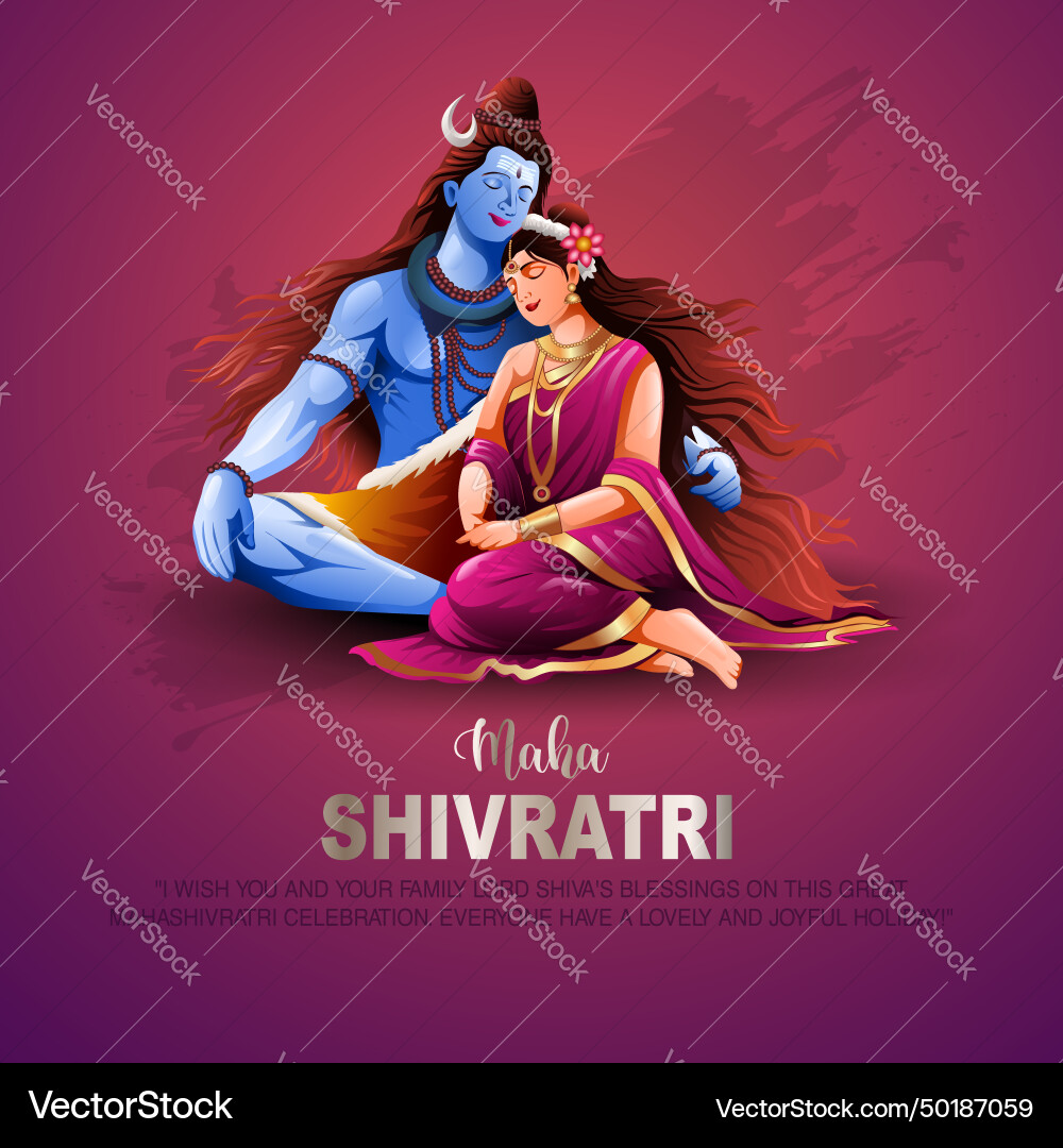 Happy maha shivratri with shiva parvati devi Vector Image