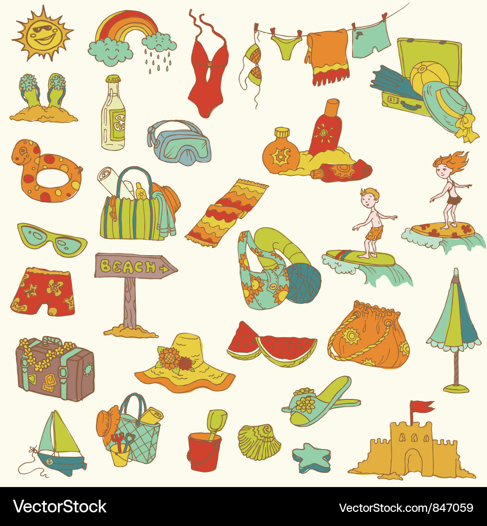 Summer holiday doodle collection Royalty Free Vector Image