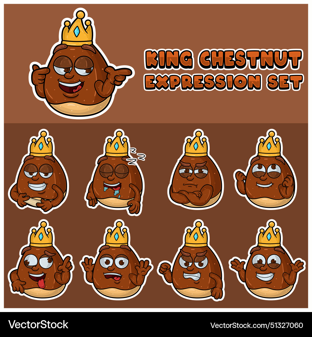 Chestnut expression set mascot cartoon character Vector Image