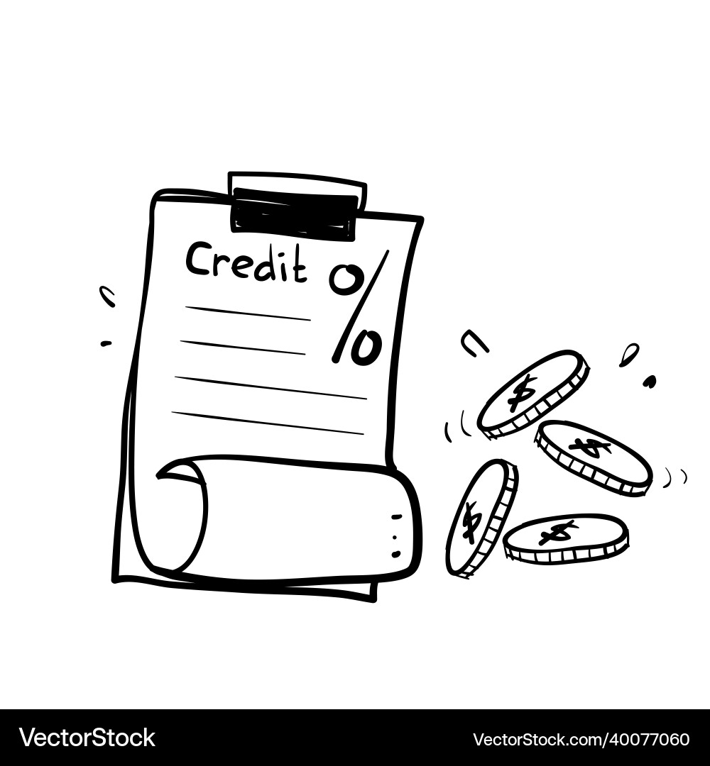 Hand drawn doodle credit with interest percentage Vector Image