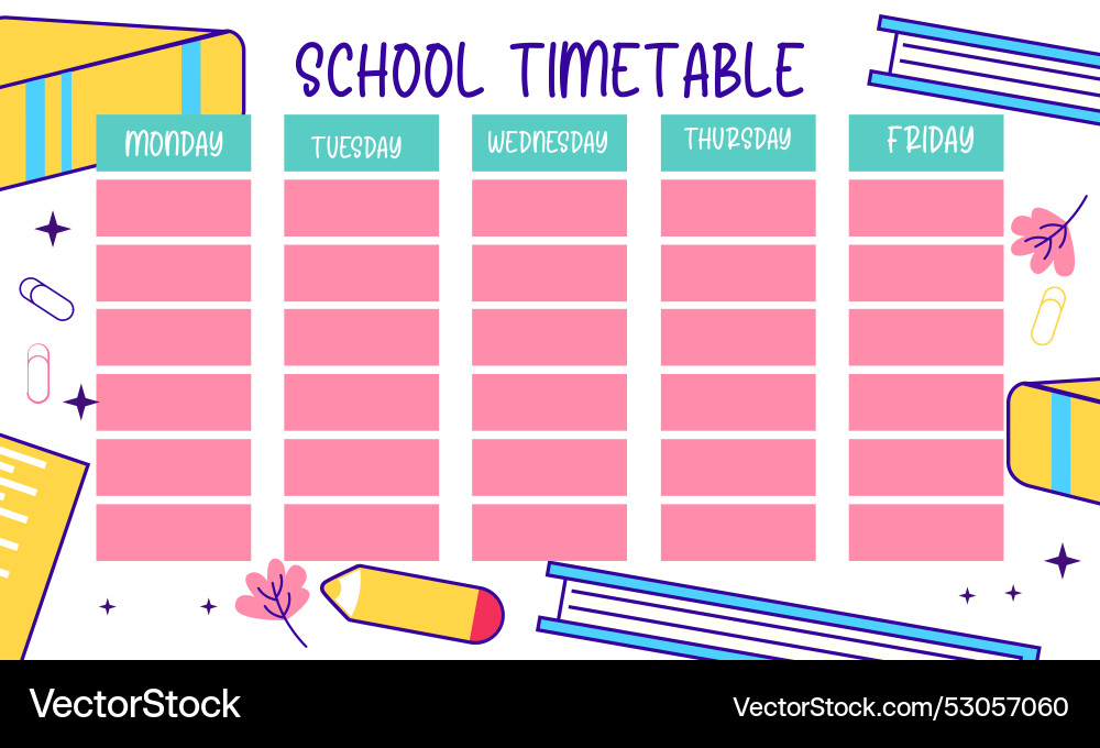 School timetable poster template Royalty Free Vector Image