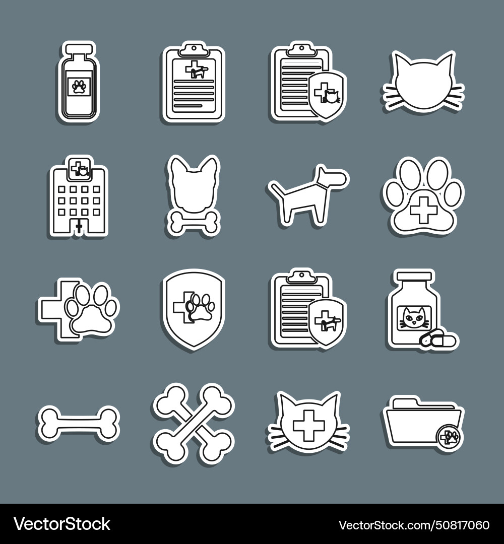 Set line medical veterinary record folder cat Vector Image