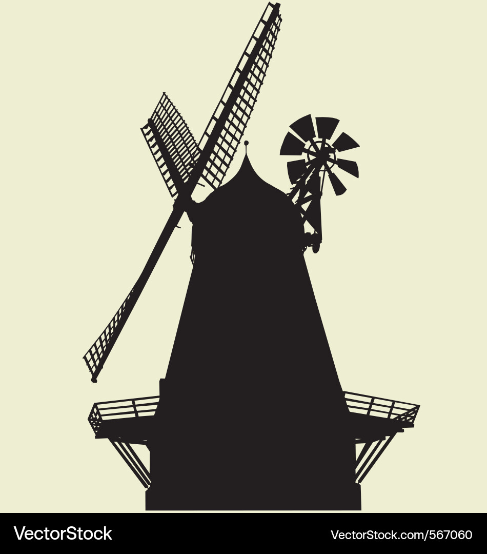 Smock windmill silhouette Royalty Free Vector Image