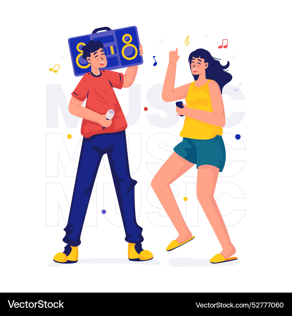 Young couple enjoying music Royalty Free Vector Image