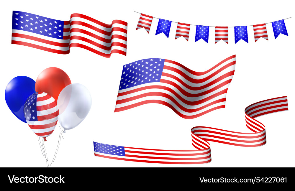 American flag decorations collection Royalty Free Vector