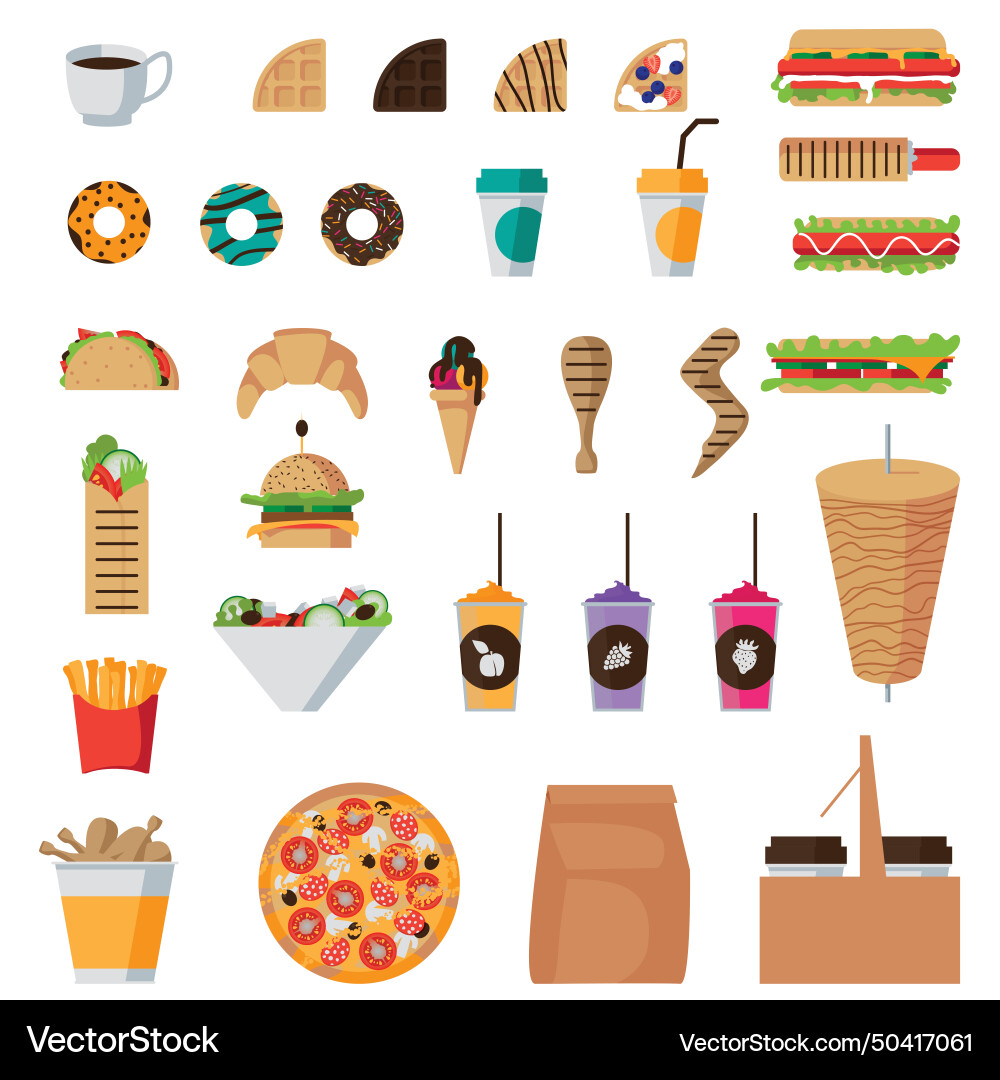 Fast food flat icons set isolated Royalty Free Vector Image Fast food flat icons set isolated Royalty Free Vector Image