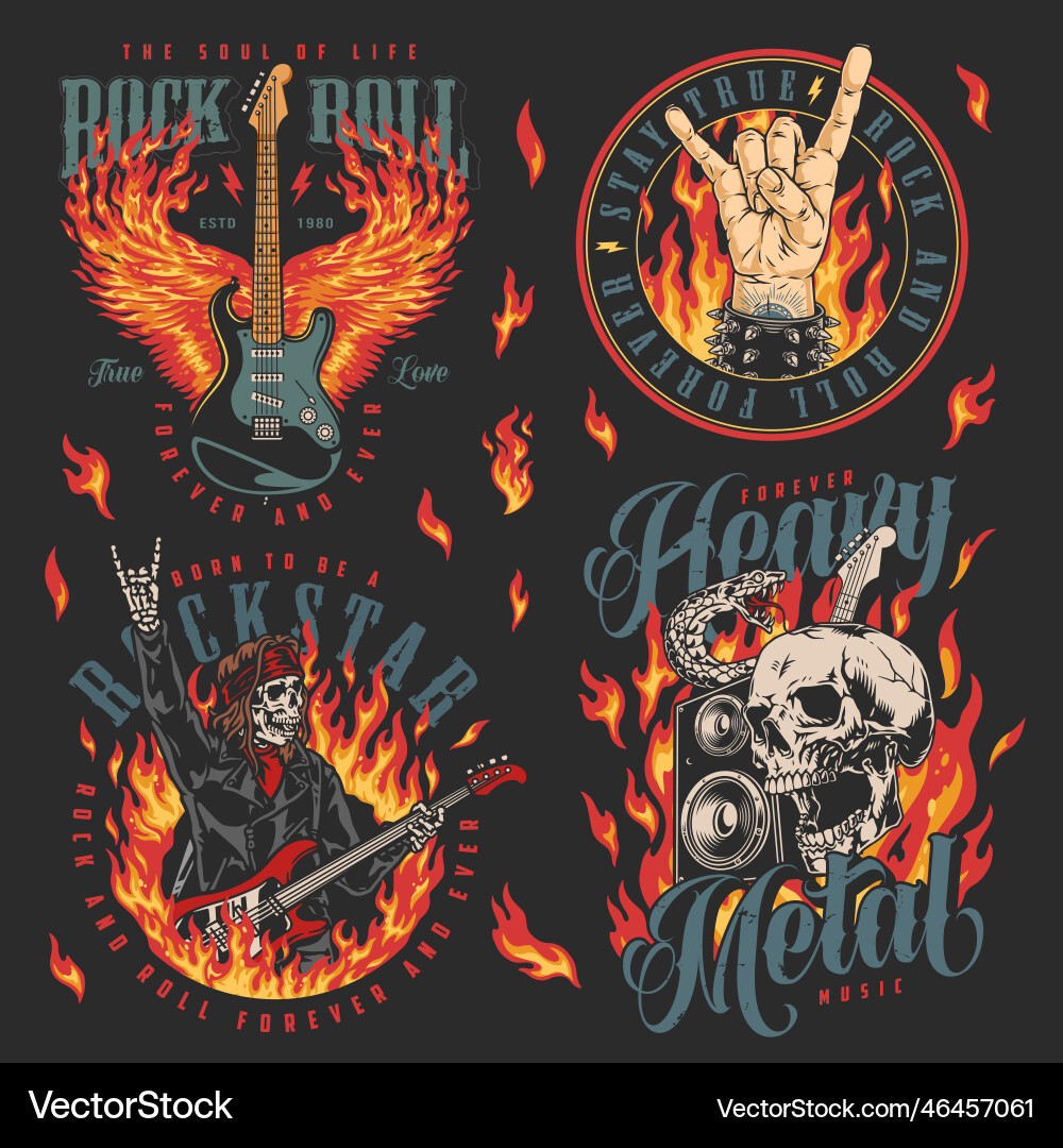 Rock star set colorful labels Royalty Free Vector Image