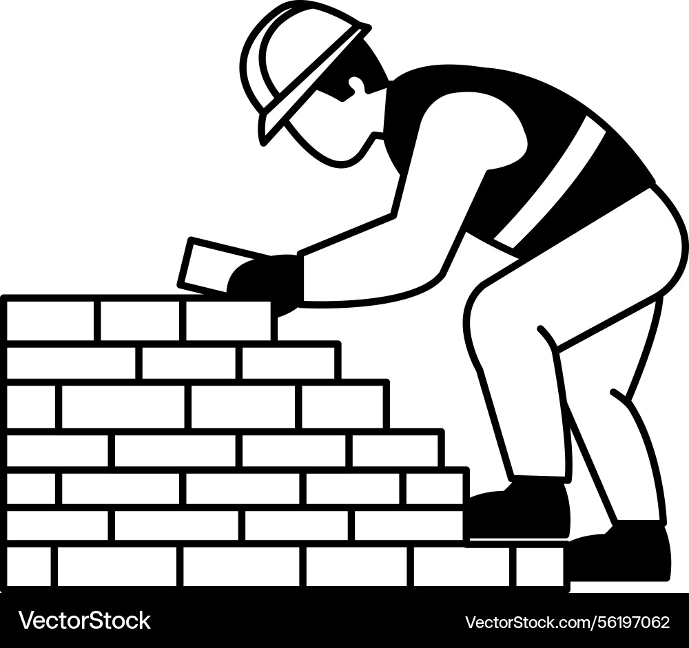 Black and white flat icon of the bricklayer Vector Image