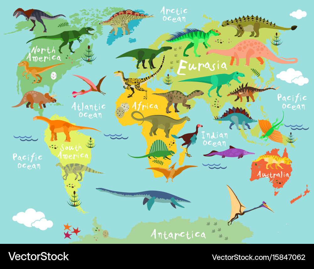 Dinosaur World Map Royalty Free Vector Image - VectorStock