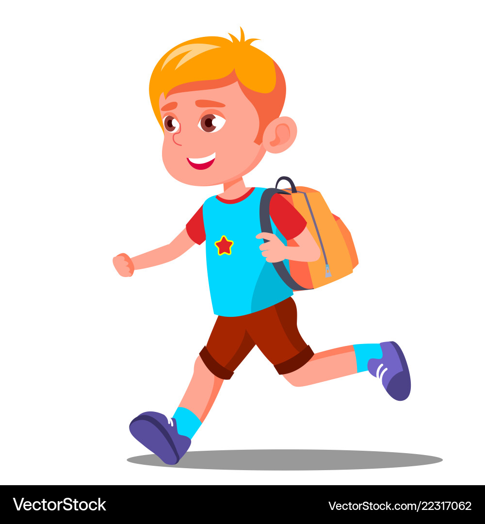 Happy child running with a school bag Royalty Free Vector
