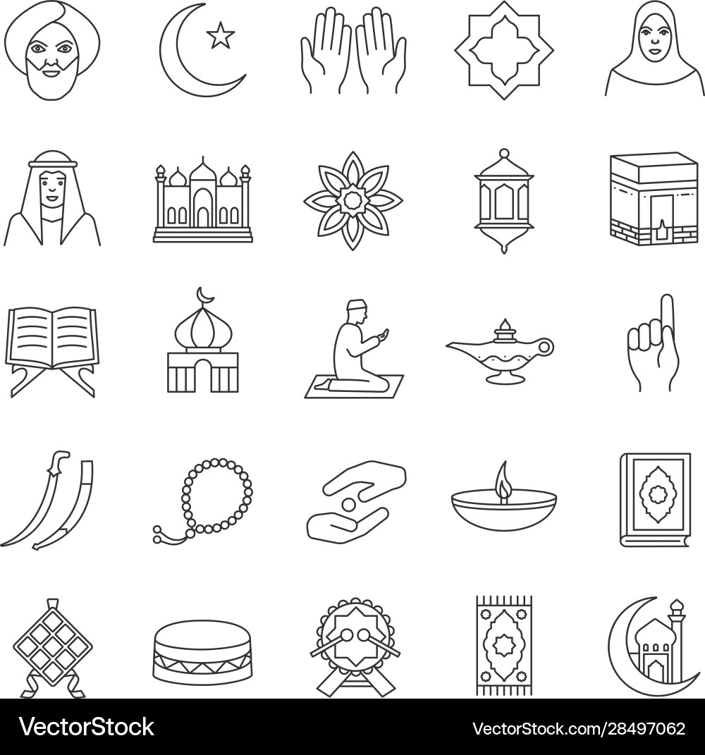 Islamic culture linear icons set Royalty Free Vector Image
