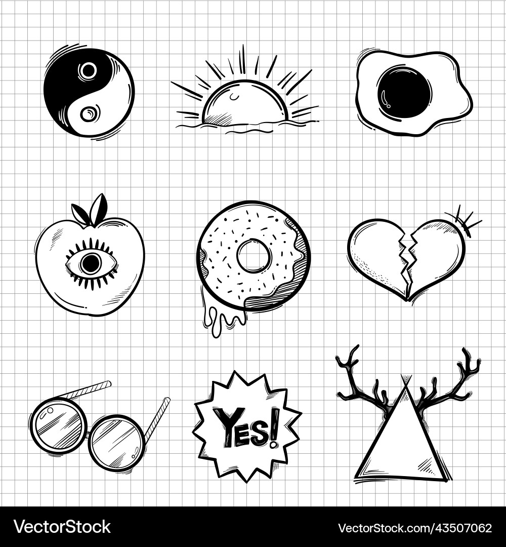 Monotone funky icon doodle cartoon sticker set Vector Image