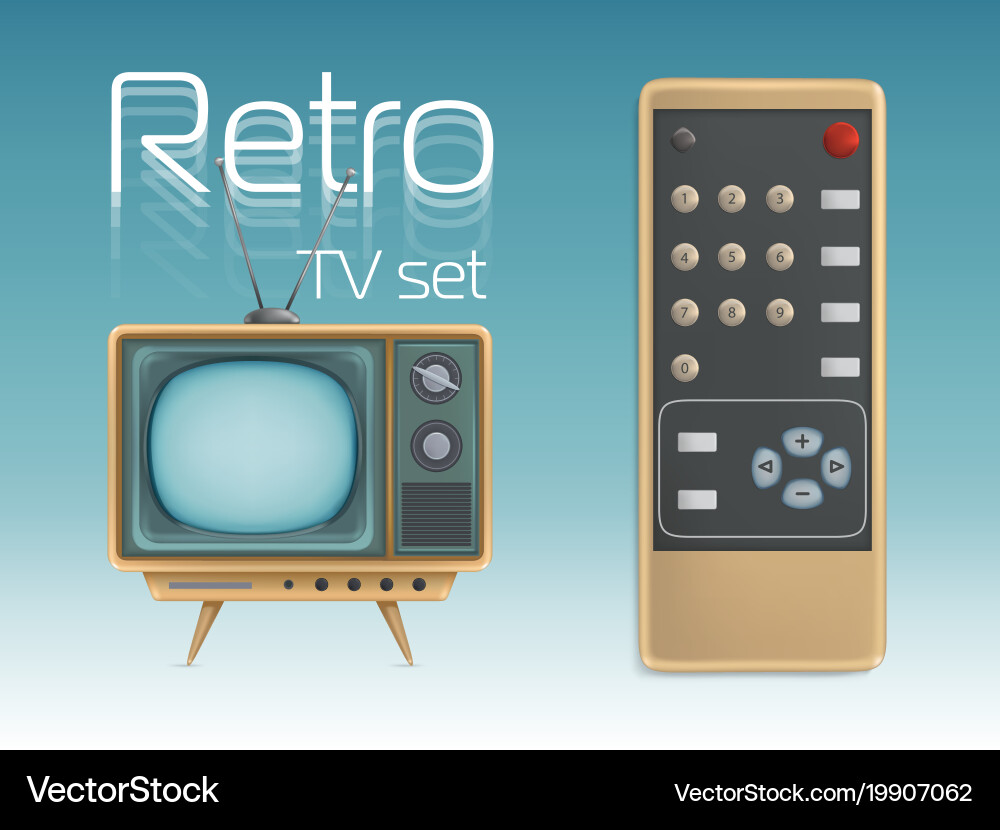Retro tv set and remote control Royalty Free Vector Image