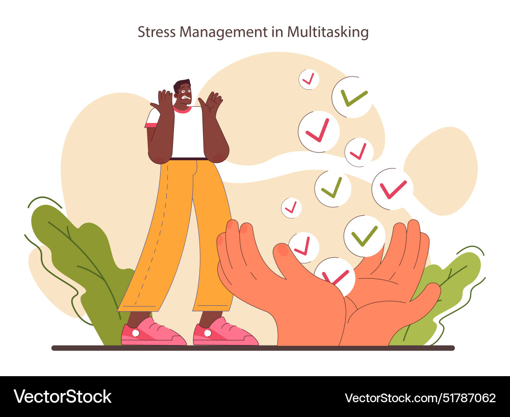 Stress management in multitasking effective Vector Image