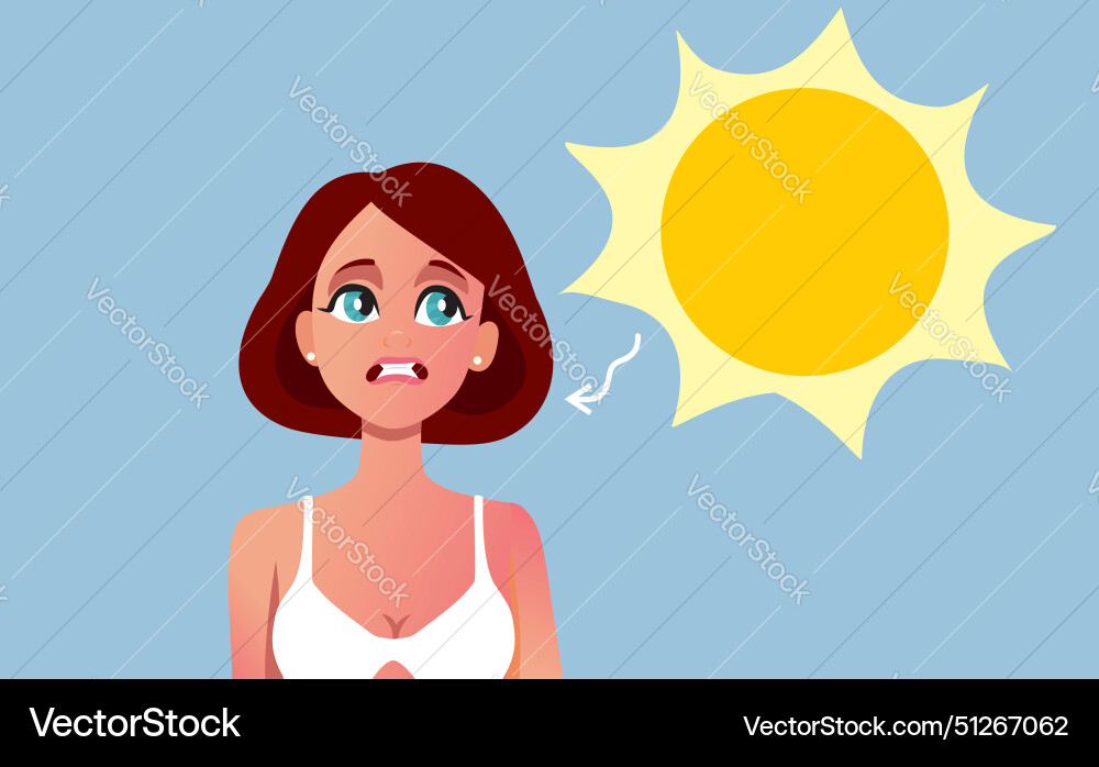 Woman Getting Sunburns From Heated Sun Cartoon Vector Image