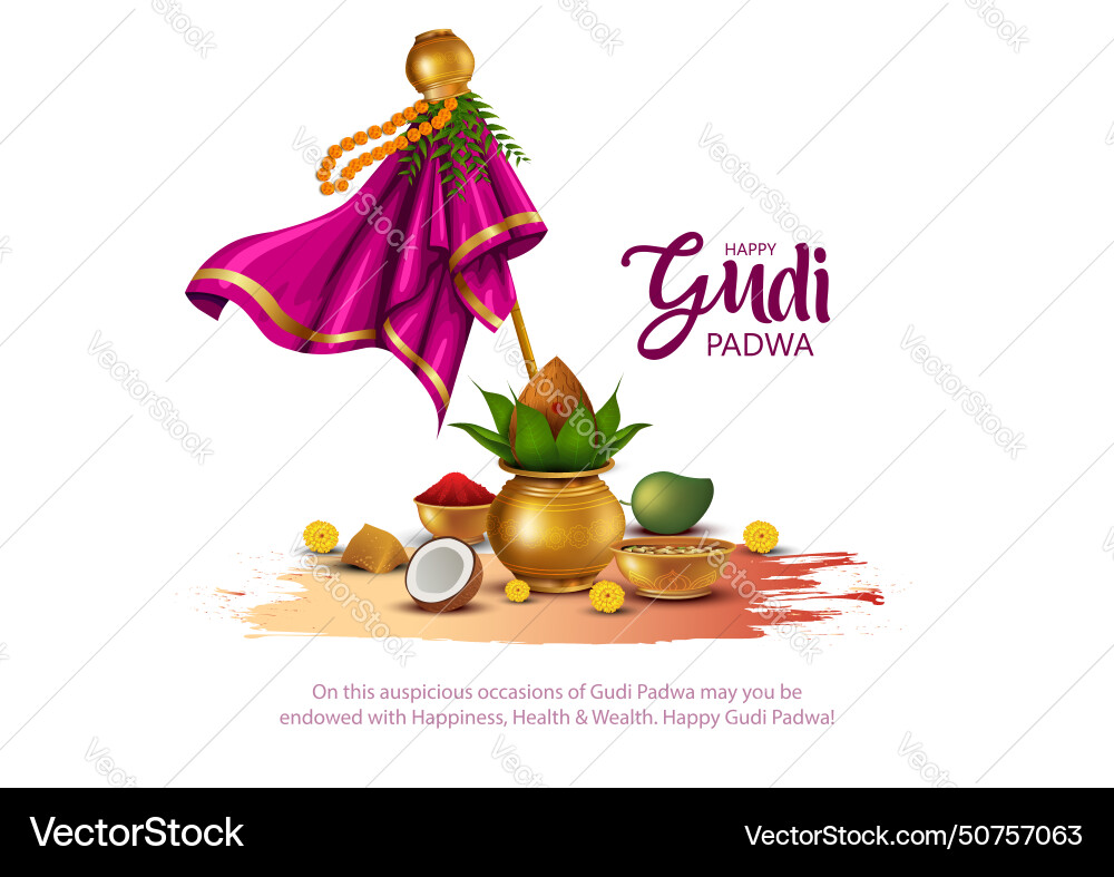 Happy gudi padwa with decorated background Vector Image